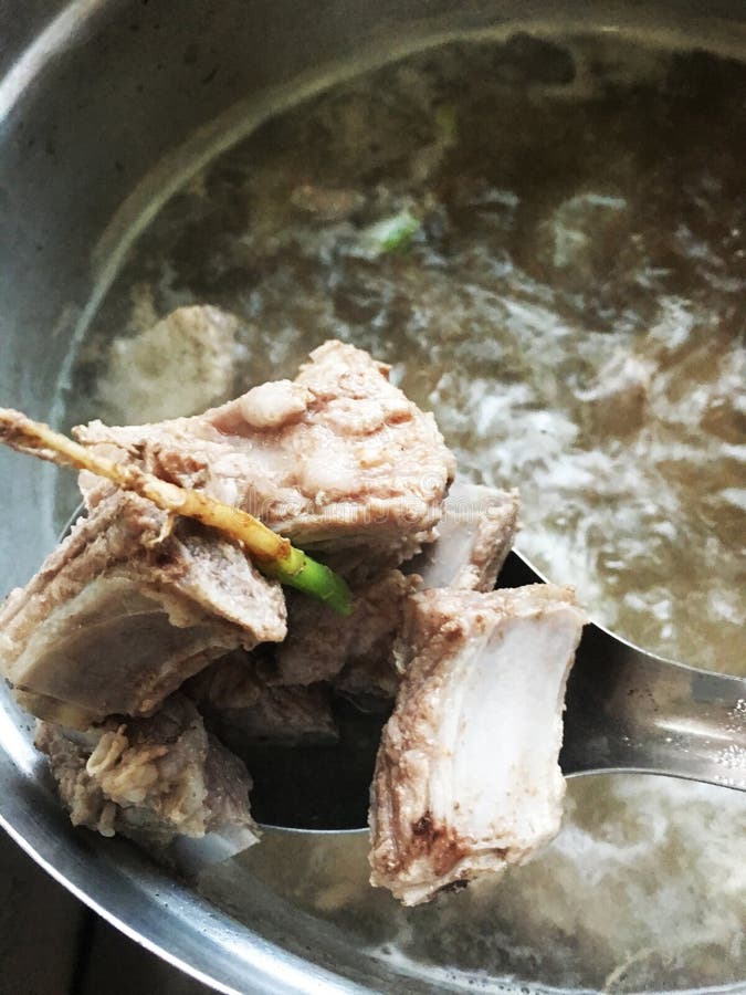 Boil the Pork Bone in a Hot Pot Stock Image - Image of chive, soup ...