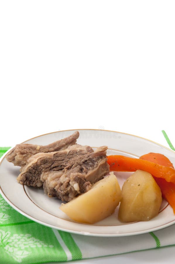 Boiled Beef with Boiled Potatoes and Carrots on a Plate Stock Photo ...