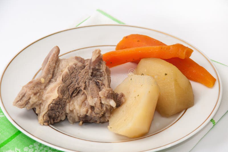Boiled Beef with Boiled Potatoes and Carrots on a Plate Stock Image ...
