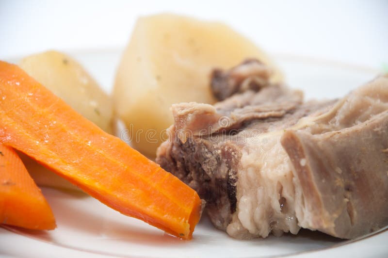 Boiled Beef with Boiled Potatoes and Carrots on a Plate Stock Photo ...