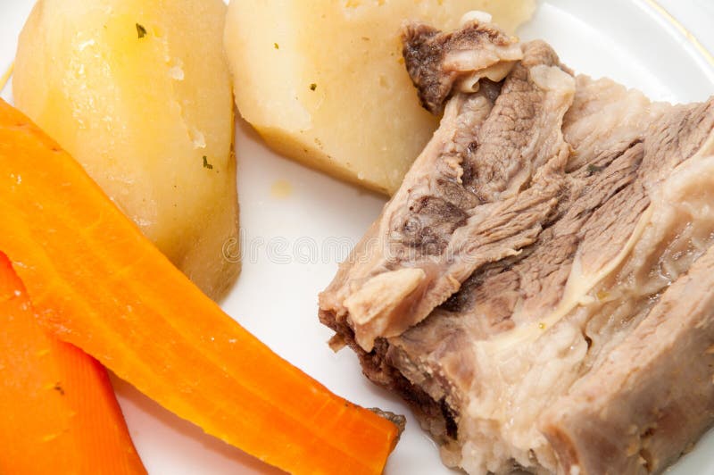 Boiled Beef with Boiled Potatoes and Carrots on a Plate Stock Image ...