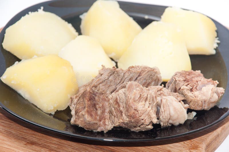 Boiled Beef and Boiled Potatoes Served on a Plate Stock Image - Image ...