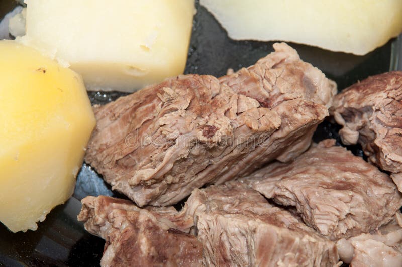 Boiled Beef and Boiled Potatoes Served on a Plate Stock Image - Image ...