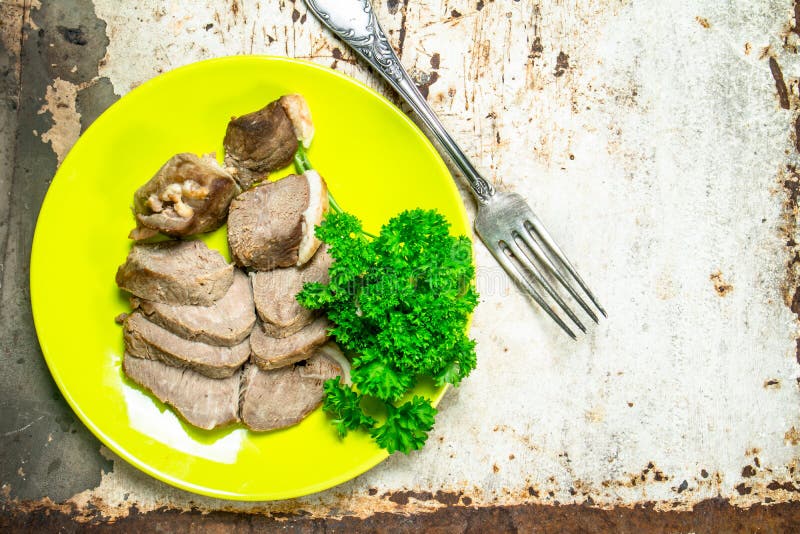 Boiled beef with parsley stock image. Image of healthy - 136824383