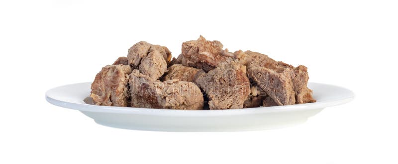Boiled Beef on a White Plate Isolated on a White Background Stock Image ...