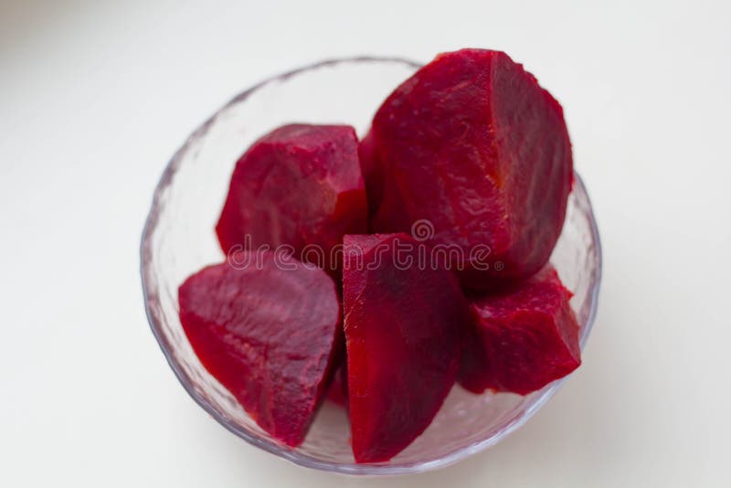 Boiled Beets Cut into Pieces in a Plate Closeup Stock Photo - Image of ...