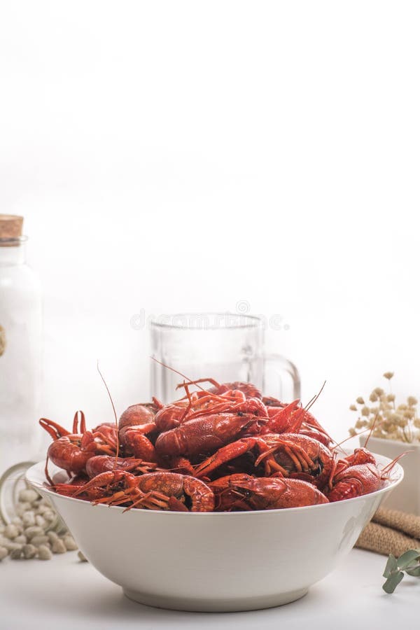 Boiled Big Crawfish on the White Surface Stock Image - Image of lobster ...