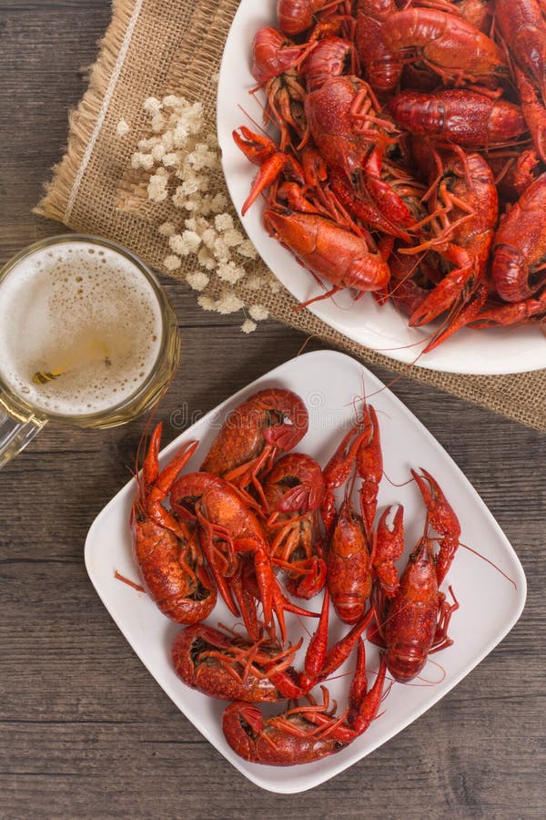Boiled Big Crawfish on the Wooden Surface Stock Photo - Image of ...