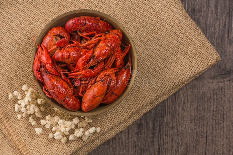 Boiled Big Crawfish on the Wooden Surface Stock Photo - Image of ...