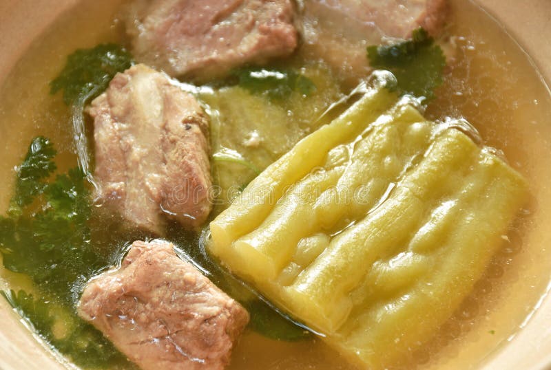 Boiled Bitter Melon with Pork Bone in Clear Soup on Bowl Stock Image ...