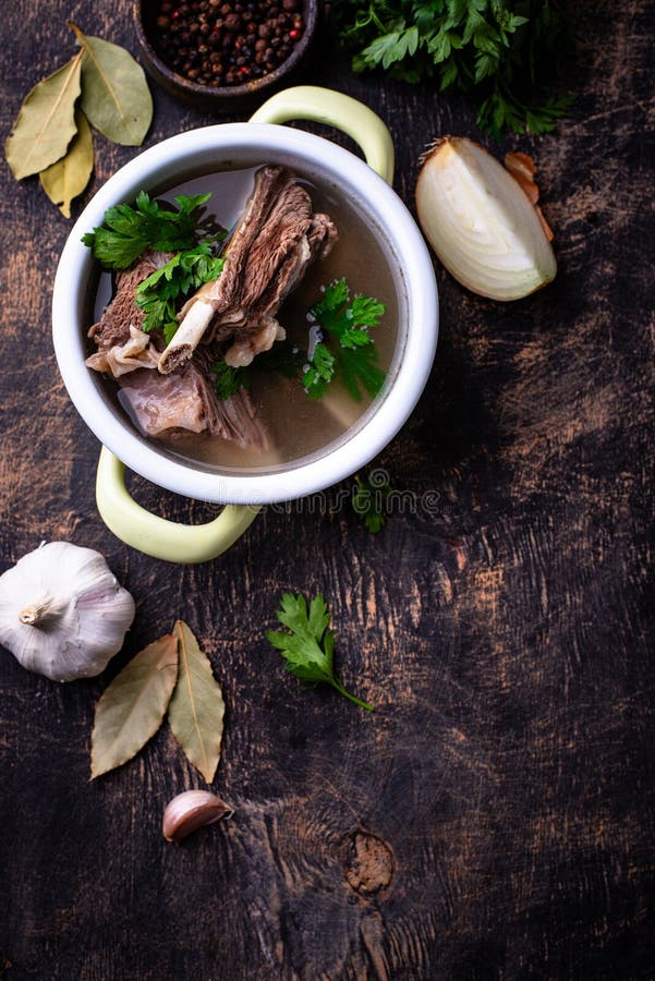 Boiled Bone Broth or Bouillon with Meat Stock Image - Image of food ...