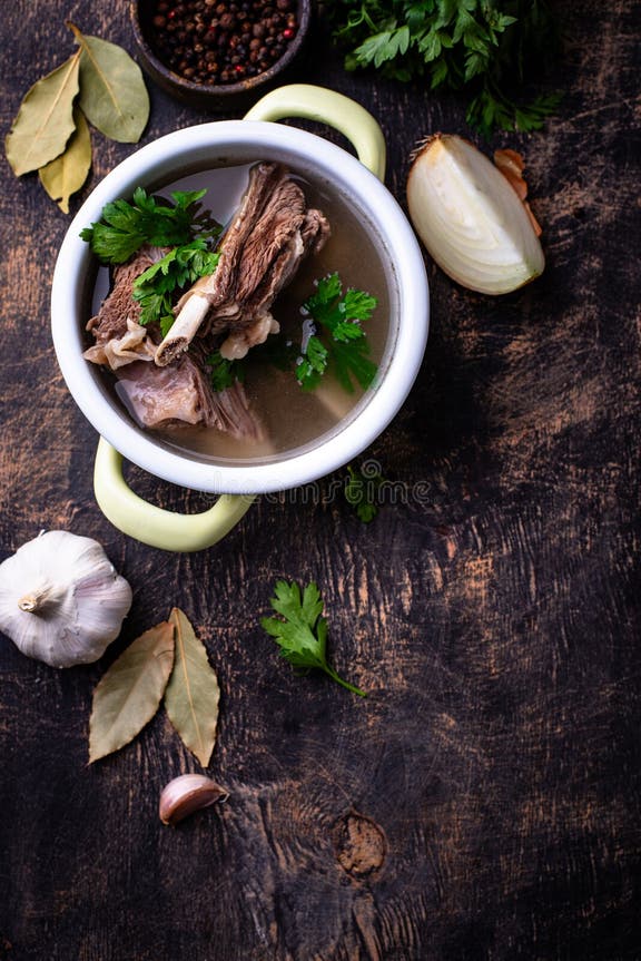 Boiled Bone Broth or Bouillon with Meat Stock Image - Image of food ...