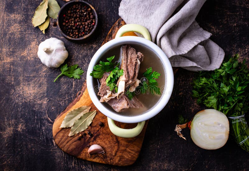 Boiled Bone Broth or Bouillon with Meat Stock Illustration ...