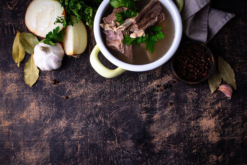 Boiled Bone Broth or Bouillon with Meat Stock Photo - Image of organic ...