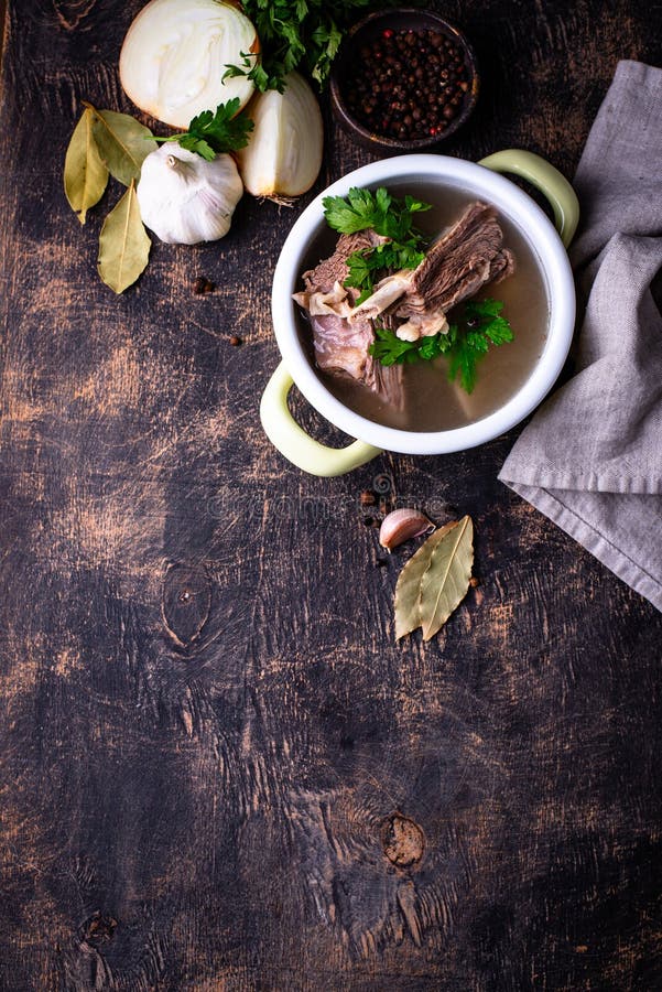 Boiled Bone Broth or Bouillon with Meat Stock Image - Image of food ...