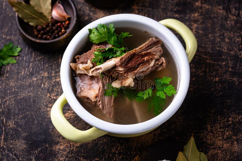 Boiled Bone Broth or Bouillon with Meat Stock Image - Image of cooking ...
