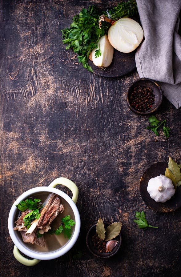 Boiled Bone Broth or Bouillon with Meat Stock Image - Image of plate ...