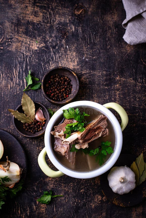 Boiled Bone Broth or Bouillon with Meat Stock Image - Image of bouillon ...