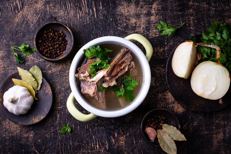 Boiled Bone Broth or Bouillon with Meat Stock Image - Image of healthy ...
