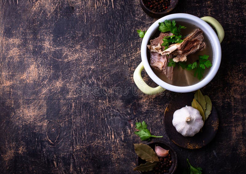 Boiled Bone Broth or Bouillon with Meat Stock Photo - Image of ...