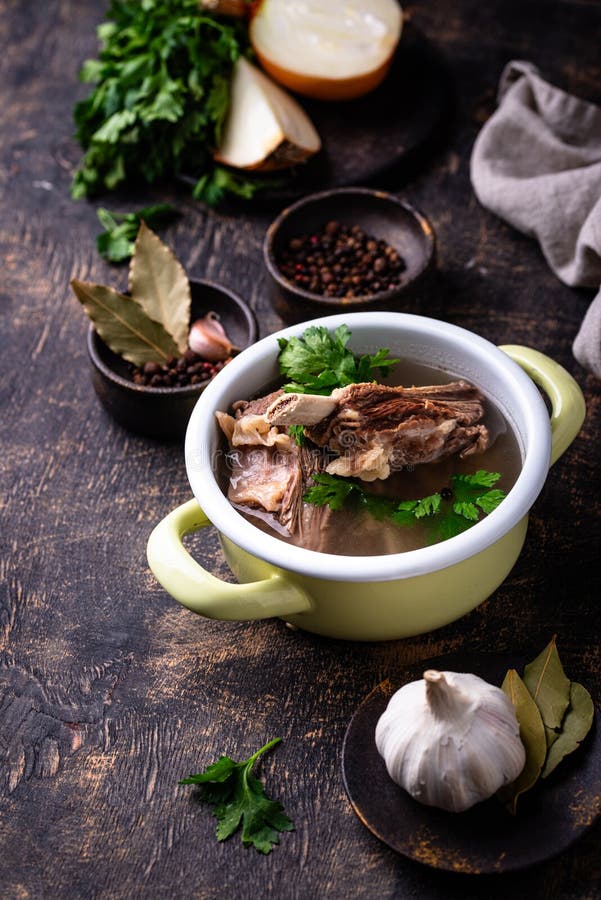 Boiled Bone Broth or Bouillon with Meat Stock Image - Image of healthy ...