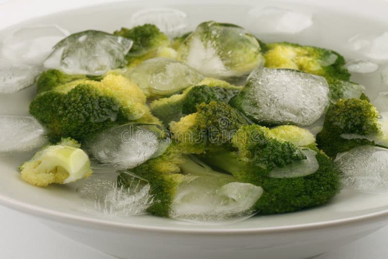Boiled Broccoli in Cold Water with Ice Cubes Stock Image - Image of ...