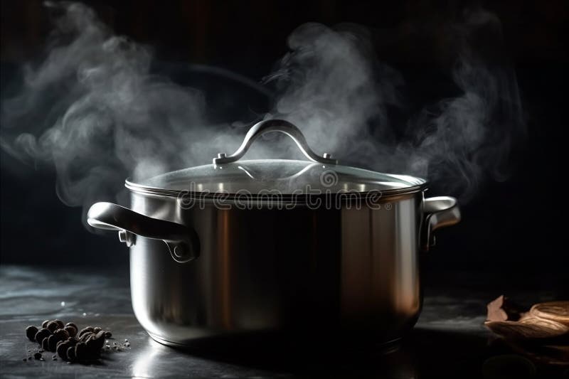 Boiled Casserole with Steam on Cooker Dark Kitchen. AI Generated. Stock ...