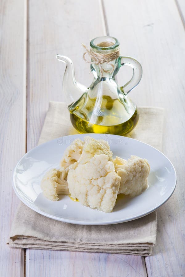 Boiled Cauliflower with Extra Virgin Olive Oil Stock Photo - Image of ...