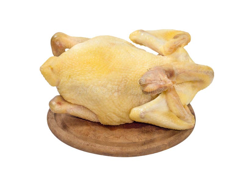 Boiled Chicken on Chopping Block, Isolated on White Background Stock ...