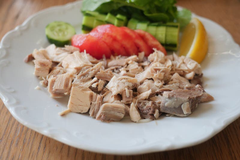 Boiled Chicken Fillet and Vegetables on Table . Stock Image - Image of ...