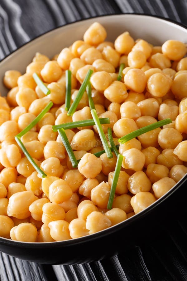 Boiled Chickpeas with Green Onions Close-up in a Bowl. Vertical Stock ...