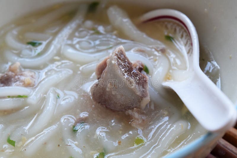 Boiled Chinese Noodle, Paste of Rice Flour with Pork Soup Stock Image ...