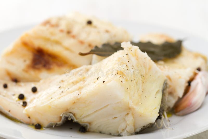 Boiled Cod Fish with Black Pepper Stock Image - Image of food, dinner ...
