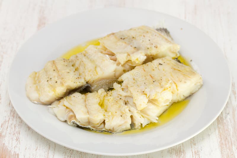 Boiled Cod Fish with Olive Oil Stock Photo - Image of season, healthy ...