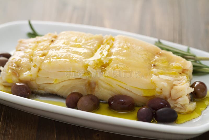 Boiled Cod Fish with Olives Stock Photo - Image of fish, delicious ...