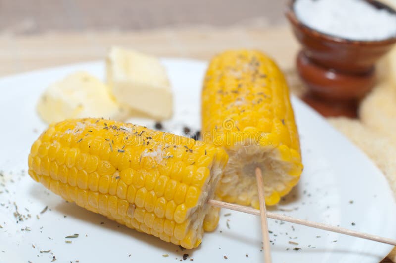 Boiled Corn with Butter and Salt Stock Image - Image of napkin, fried ...