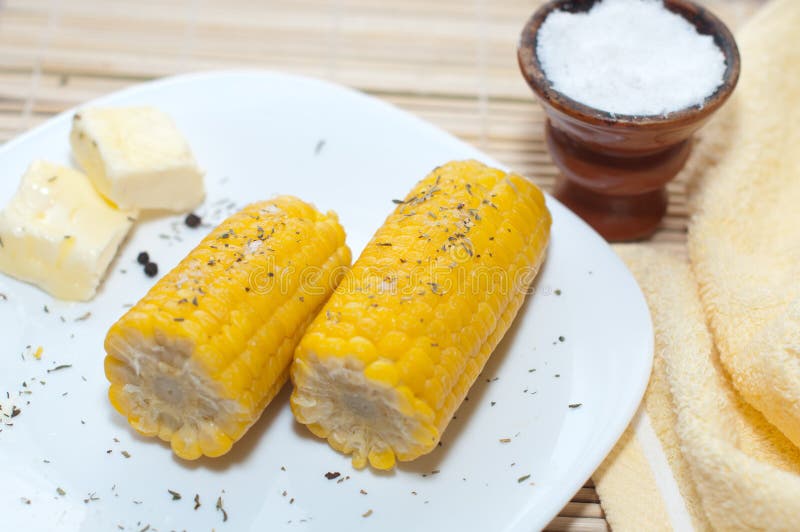 Boiled Corn with Butter and Solt Stock Photo - Image of boiled, napkin ...