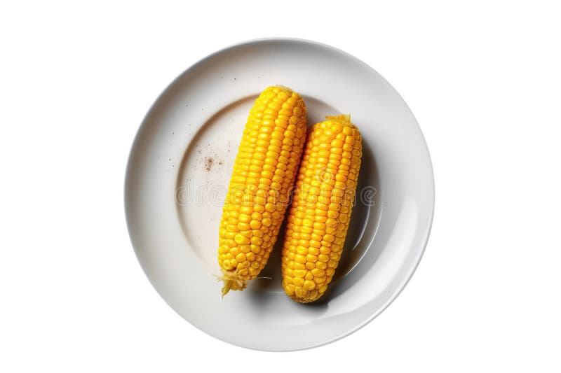 Boiled Corn on the Cob on White Plate, on White Background Stock ...
