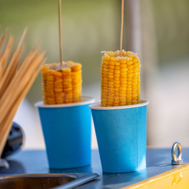 Boiled Corn in a Glass. Outdoor Photo Stock Photo - Image of product ...