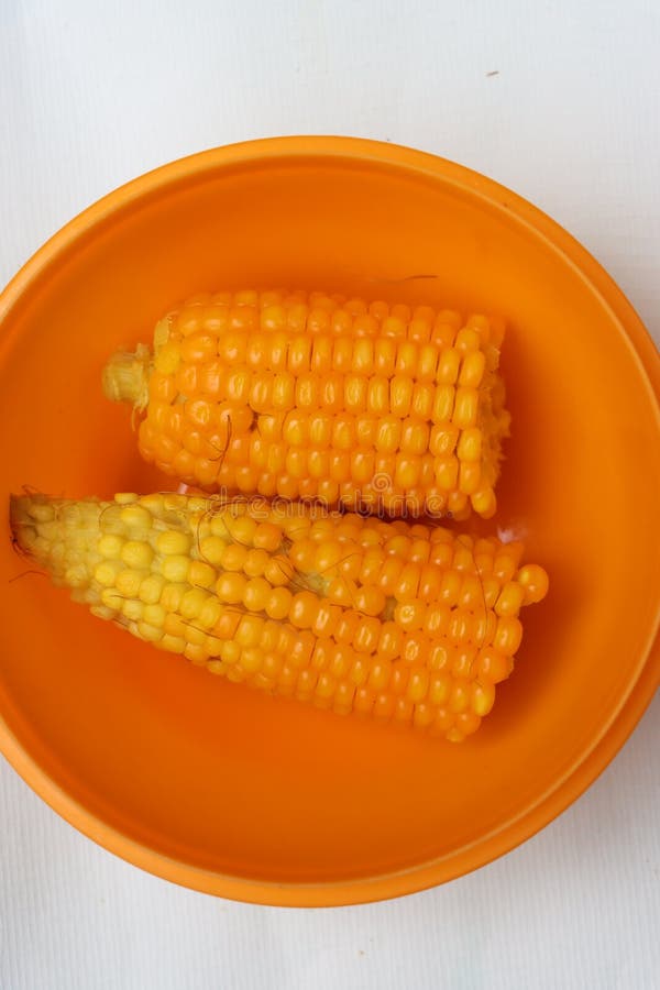 Boiled Corn in Orange Plate, Appetizer or Snack Stock Image - Image of ...