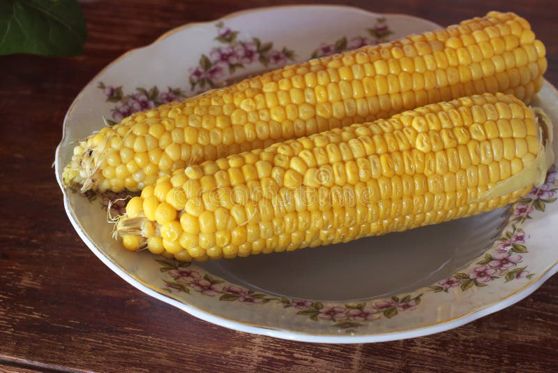 Boiled corn on the plate stock photo. Image of fresh - 144378622
