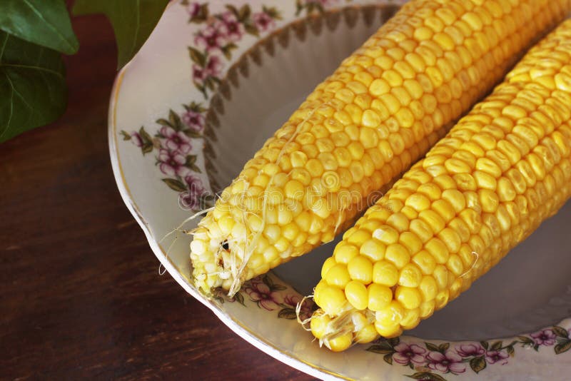 Boiled corn on the plate stock image. Image of boiled - 144378693