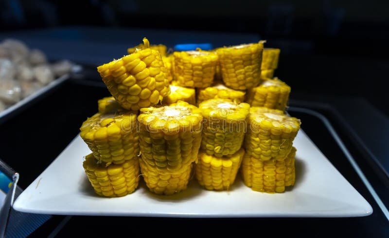 Boiled Corn on a Plate Serving Buffet Stock Image - Image of closeup ...