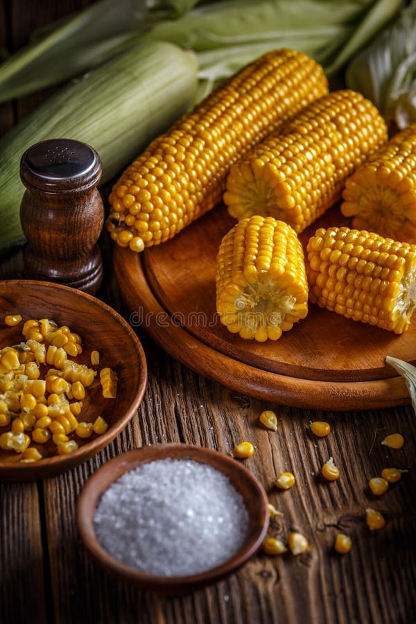 Boiled corn stock image. Image of healthy, food, wood - 100259129