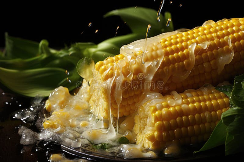 Boiled Corn Spike Served with Salt and Butter, Simple Summe Stock ...