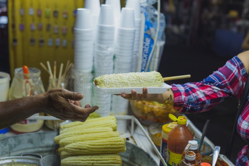 Boiled Corn Stand, Typical Mexican Street Food. Stock Photo - Image of ...