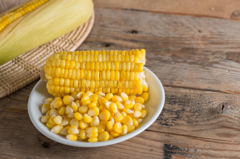 Boiled Corn in White Dish on the Table. Stock Image - Image of close ...
