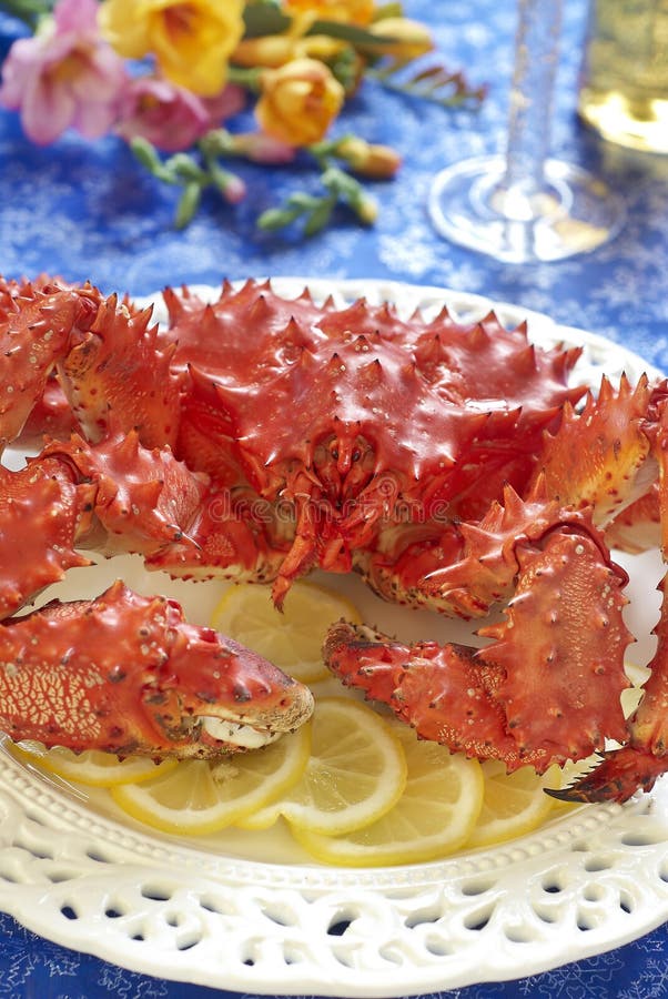 Boiled Crab with Lemon Slices Stock Image - Image of flowers ...