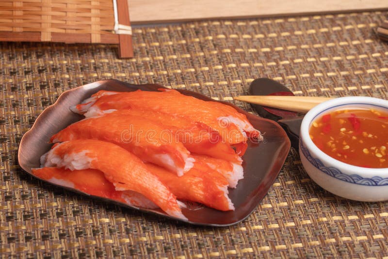 Boiled Crab Sticks with Spicy and Sour Sauce Stock Photo - Image of ...