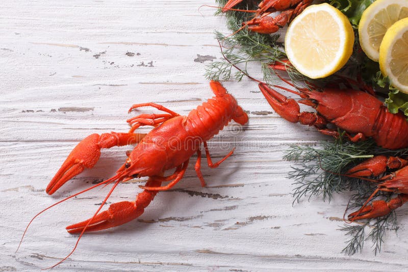Boiled Crawfish on the Table Close-up. Horizontal Top View Stock Photo ...